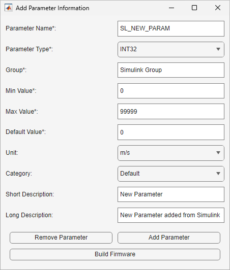 createCustomPX4Parameter - Create custom PX4 parameter for writing to the PX4 system parameter ...